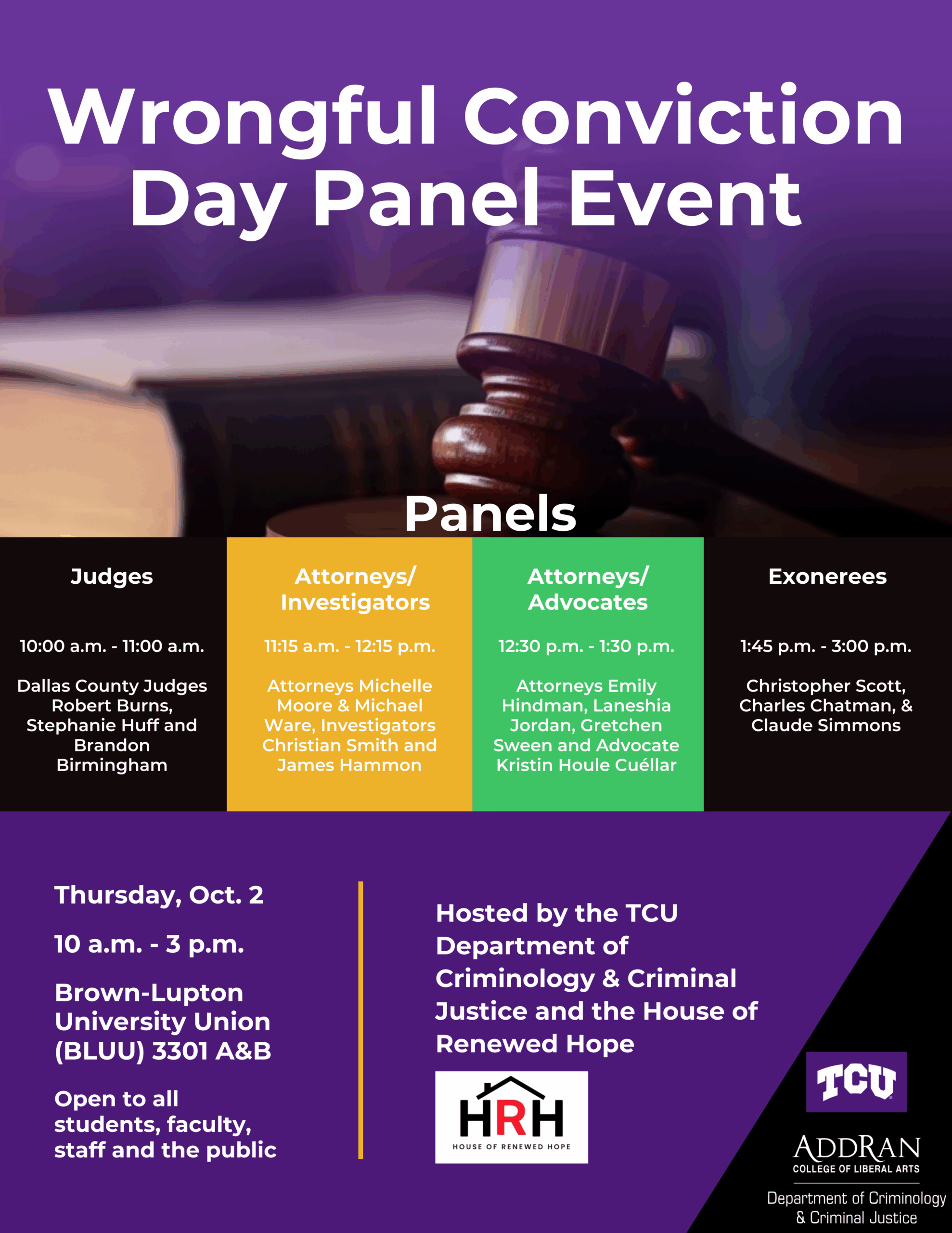 What2Do@TCU | Wrongful Conviction Panel Event